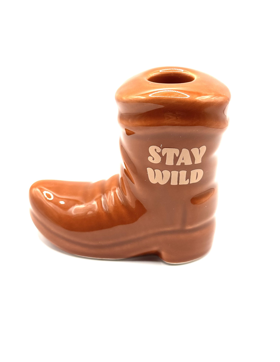 Ceramic Cowboy Boot “Stay Wild” for Hamsters | Western Small Pet Cage Décor